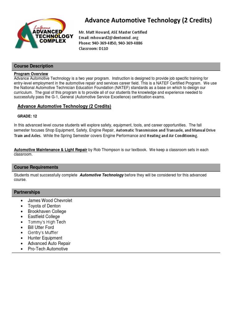 Advanced Automotive Technology Syllabus | PDF | Manual Transmission ...