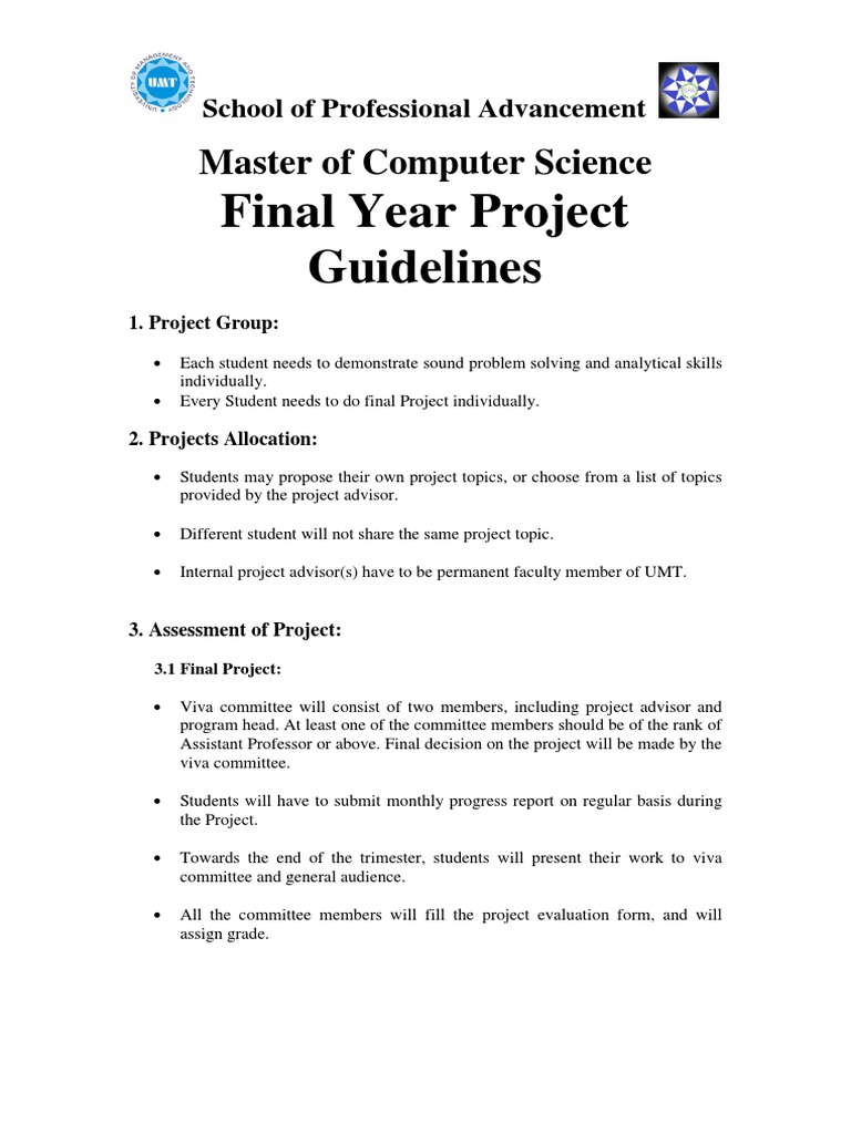 Final Year Project Guidelines: Master of Computer Science | PDF ...