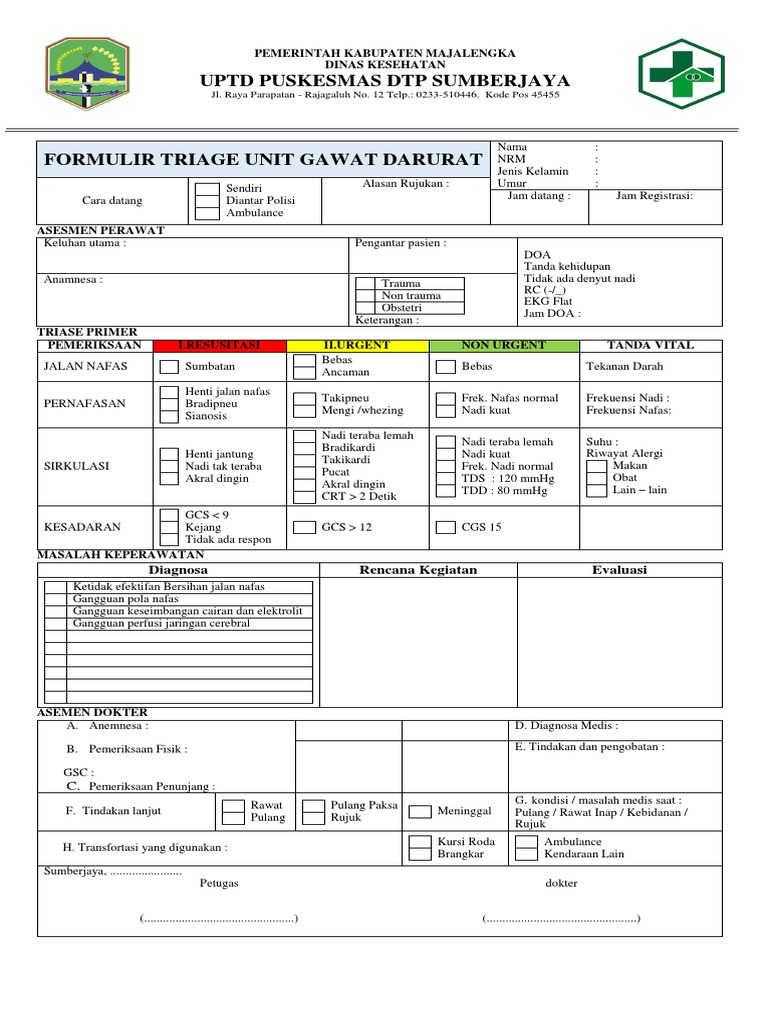 Formulir Triage Unit Gawat Darurat | PDF