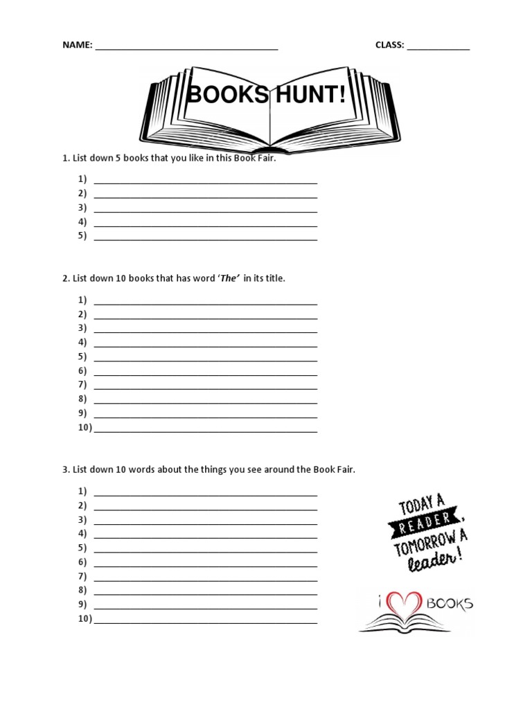 Book Fair Activity Worksheet | PDF