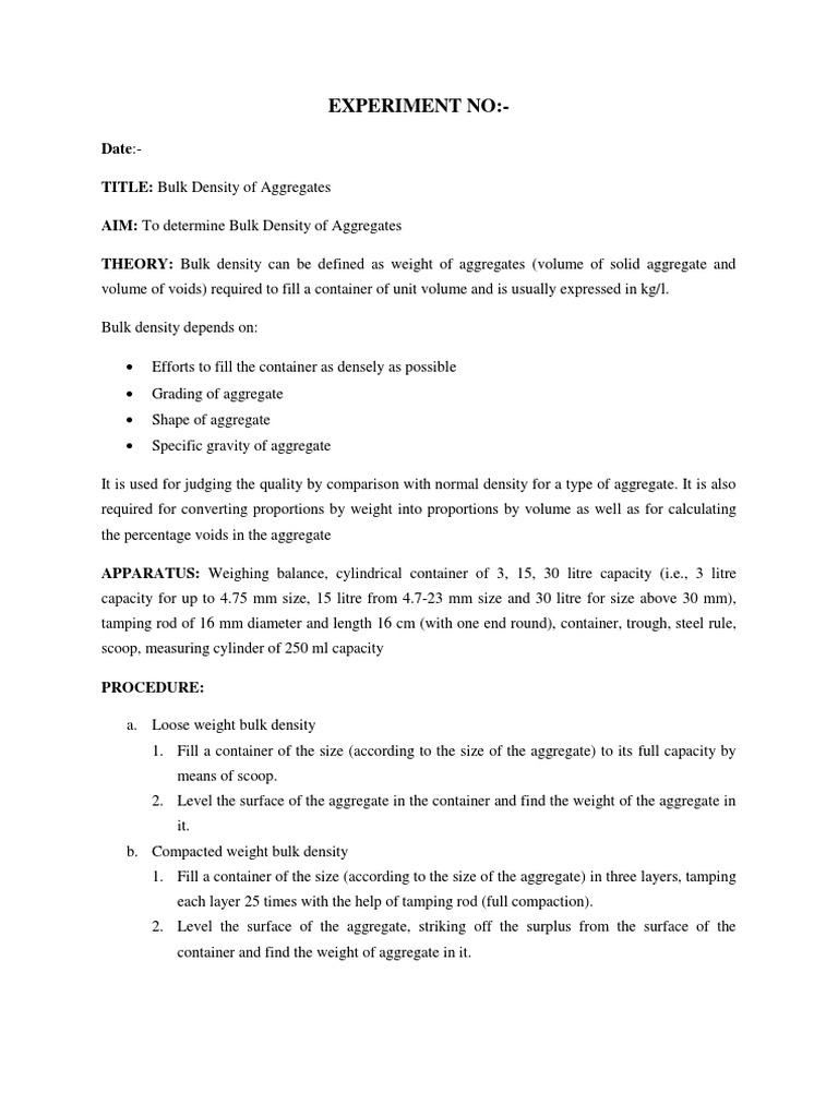 Aggregate Bulk Density Guide | PDF | Density | Volume