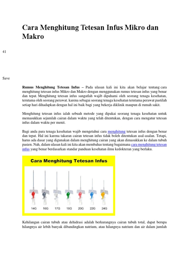 Cara Hitung Tetesan Infus Anak dan Dewasa | PDF | Karier & Perkembangan ...