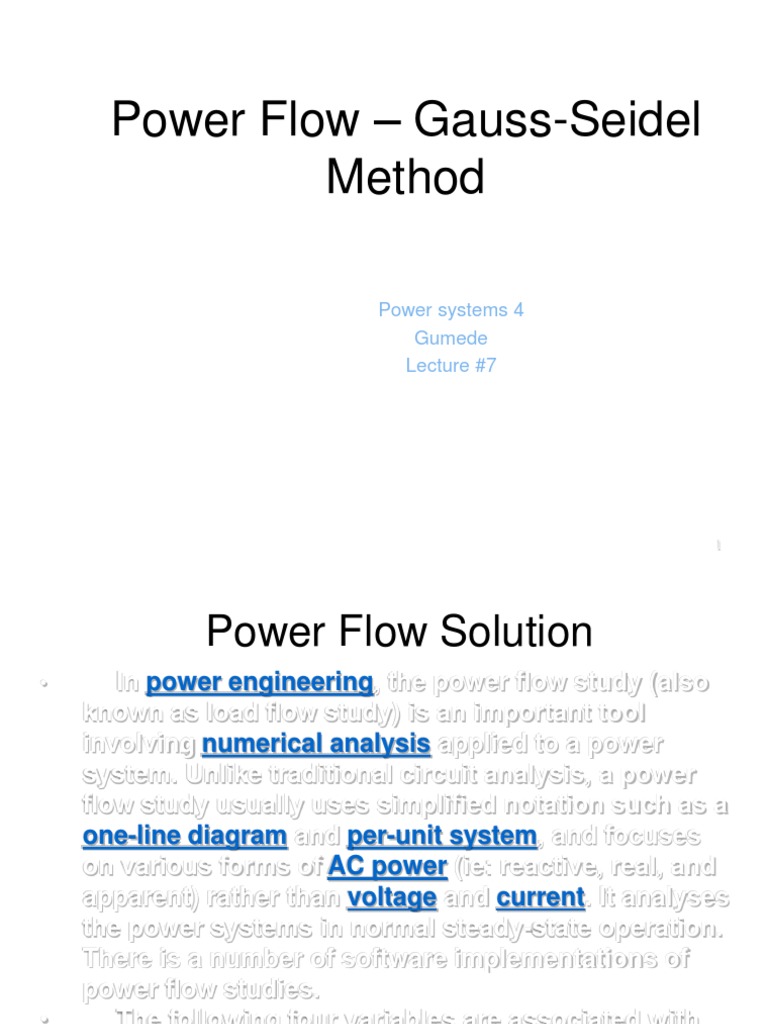 Gauss-Seidel Method for Solving Power Flow Equations | PDF | Electric ...