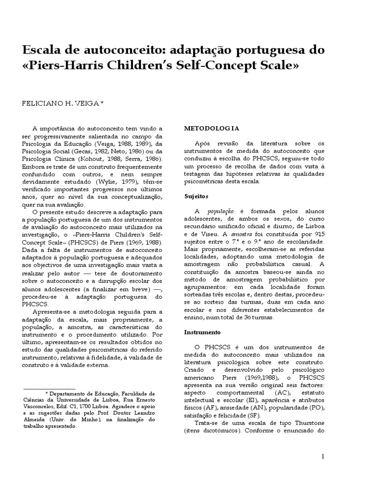 Adaptação da Escala Piers-Harris em Portugal | PDF | Portugal | Física