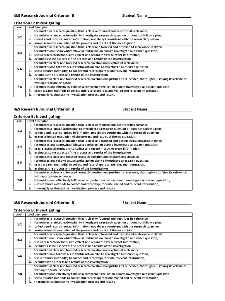 MYP I&S Criteria B Page | PDF | Question | Evaluation