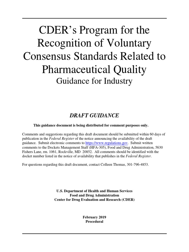 CDER's Program For The Recognition of Voluntary Consensus Standards ...