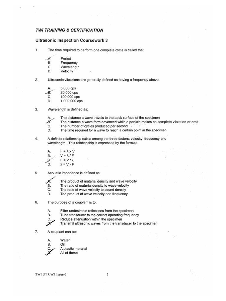 TWI Ultrasonic Inspection Coursework 3 | Download Free PDF | Normal ...