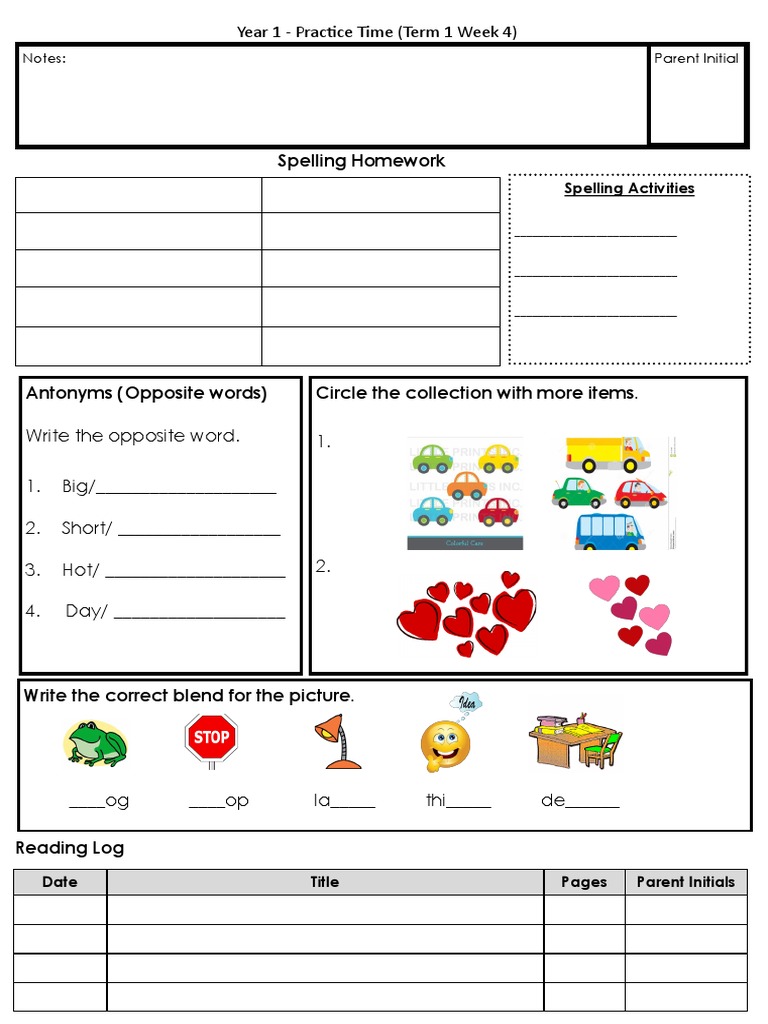 Year 1 Spelling & Reading Log | PDF | Language Arts & Discipline ...