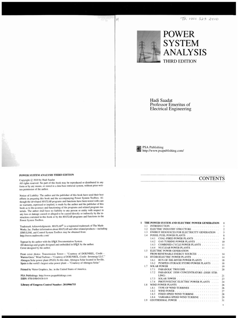 Power System Analysis 3rd Edition Hadi Saadat PDF | PDF