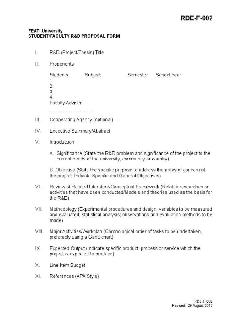RDE-F-002: FEATI University Student/Faculty R&D Proposal Form | PDF ...