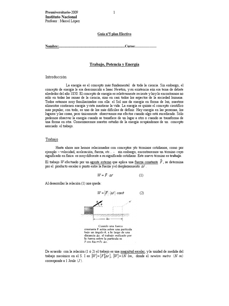 Trabajo, Potencia y Energia | PDF | Energía potencial | Fuerza
