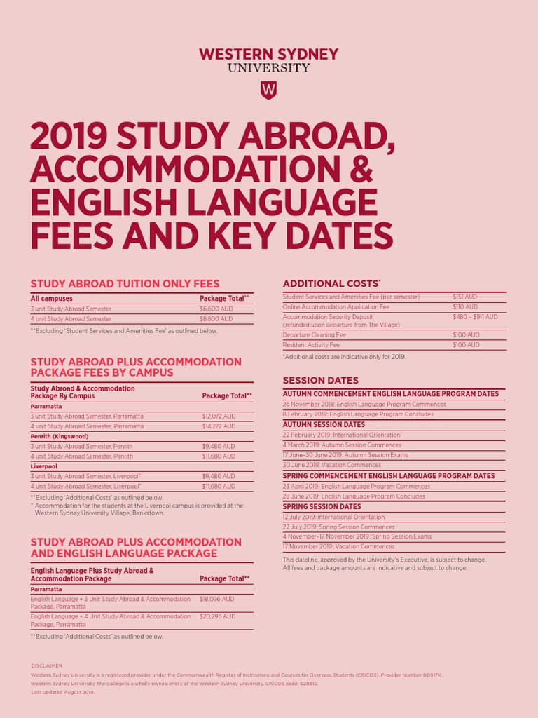INTLStudy Abroad Fees and Key Dates Web | PDF | International Student ...