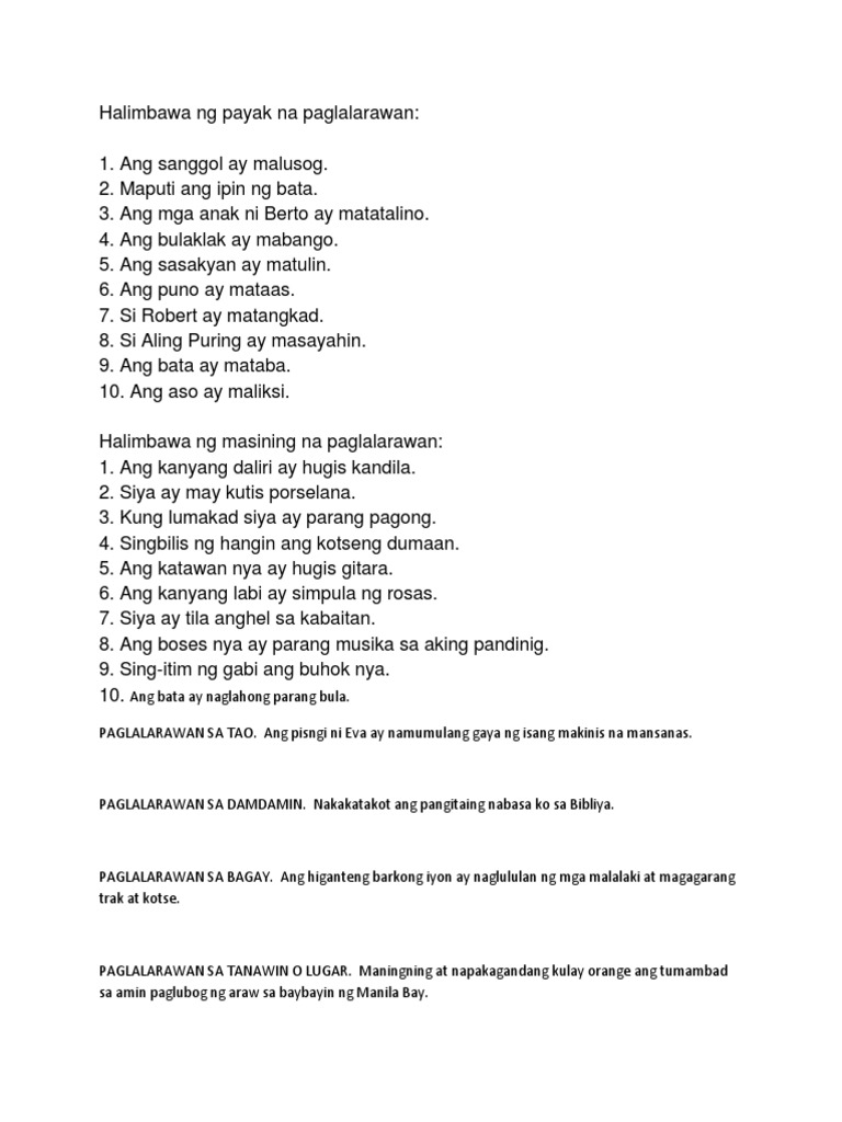 Halimbawa NG Payak Na Paglalarawan | PDF