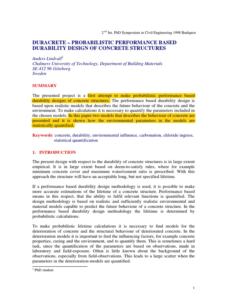 Duracrete - Probabilistic Performance Based Durability Design of Concrete Structures | PDF ...