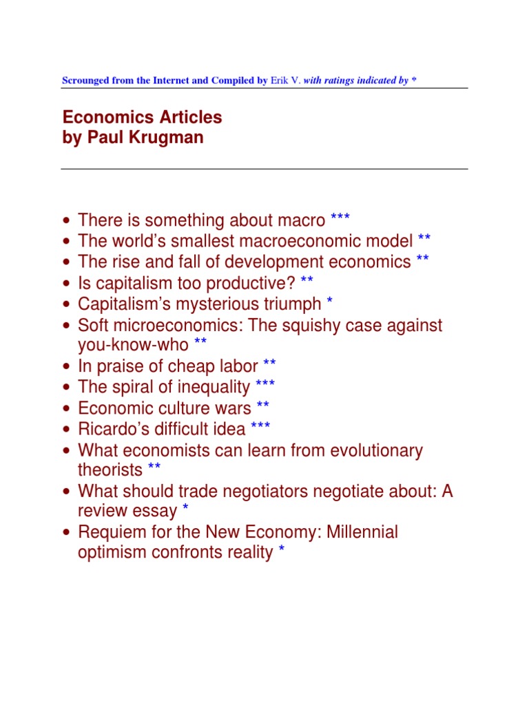 Economics Articles by Paul Krugman | Full Employment | Macroeconomics