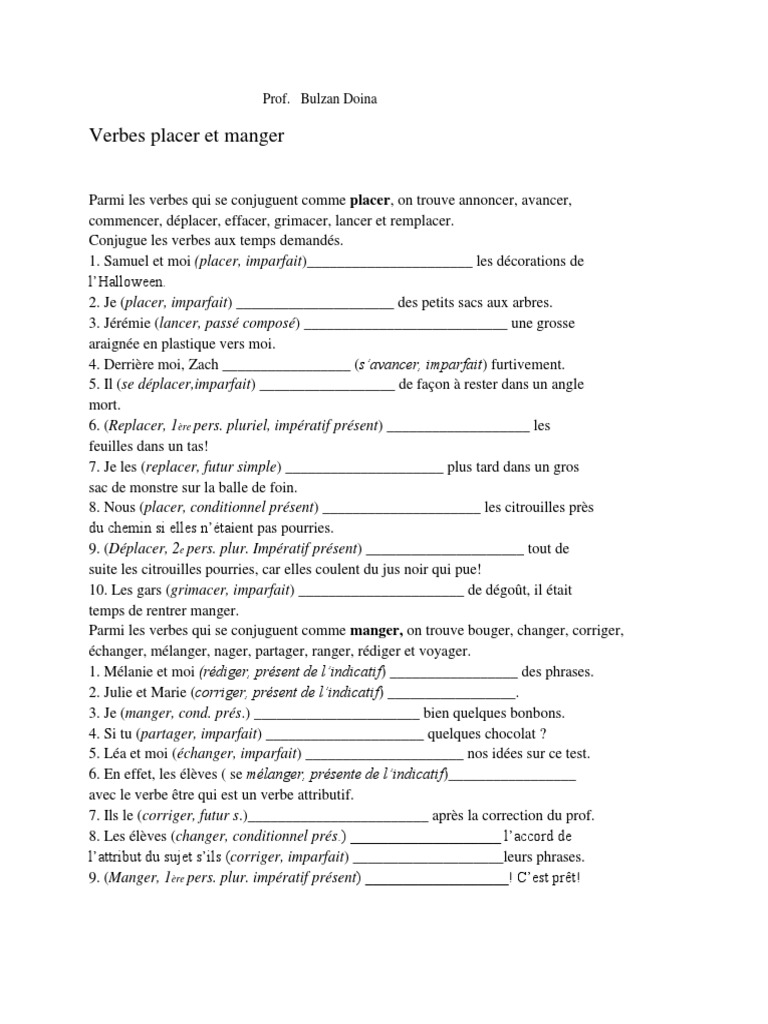 Verbe Placer Et Manger | PDF