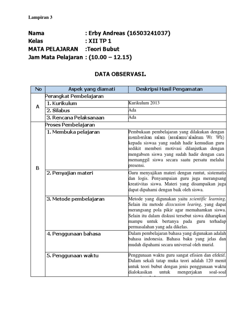 Data Observasi Tabel | PDF