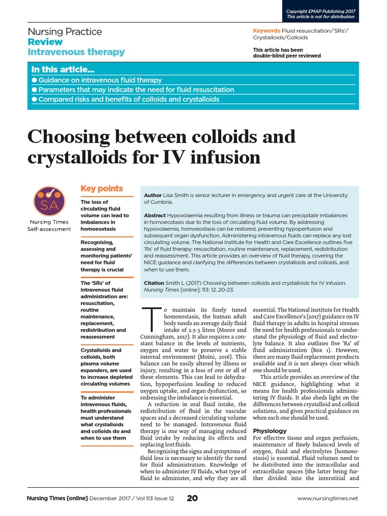 Choosing Between Colloids and Crystalloids For IV Infusion | PDF ...