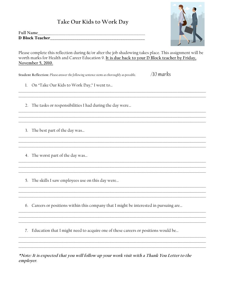 Take Our Kids to Work Day Reflection | PDF | Behavior Modification ...