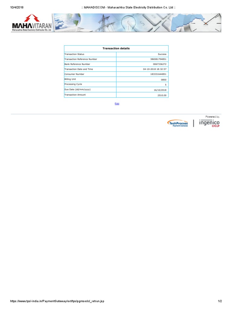 MSEB Payment Transaction Details | PDF
