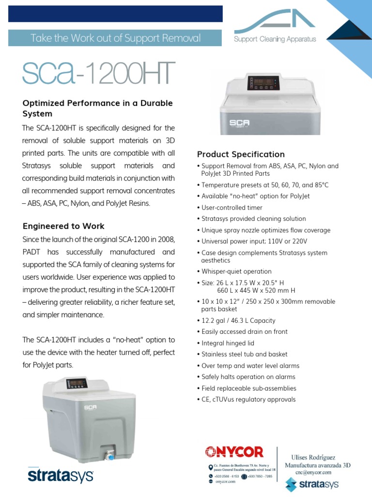 Product Specification and Features of the SCA-1200HT 3D Printed Part ...