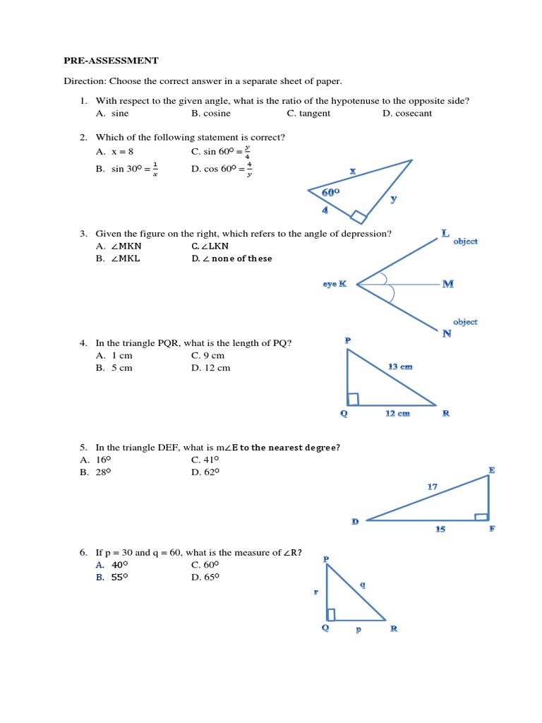 PRE Assessment | PDF | Trigonometric Functions | Sine