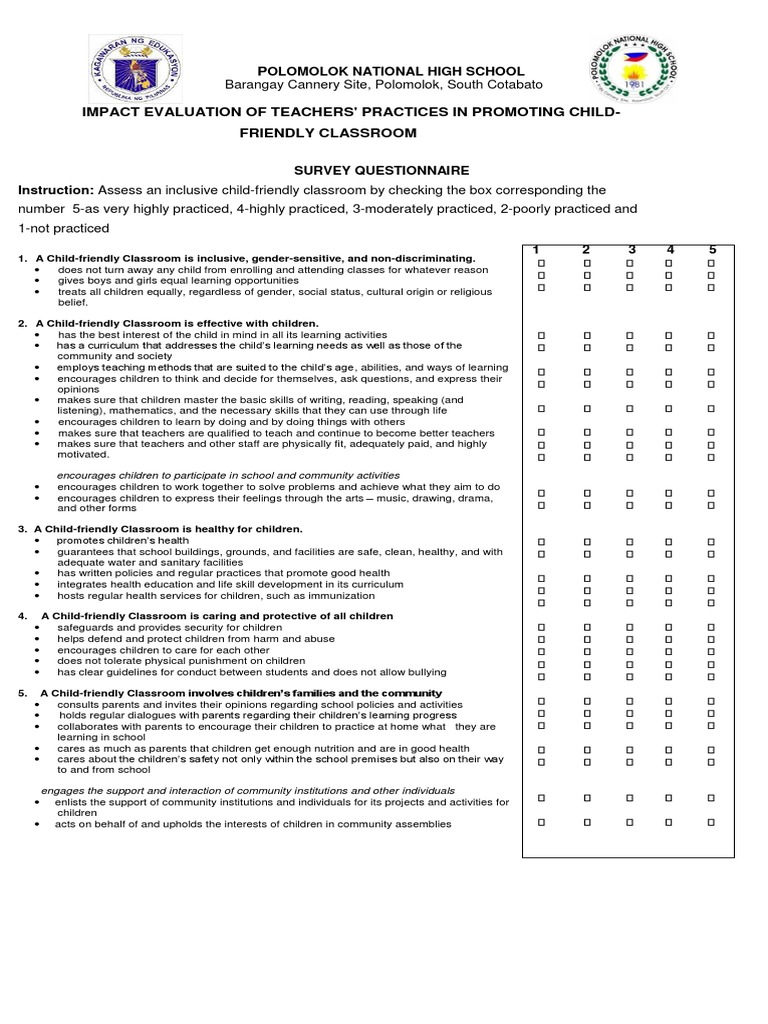 Survey Questionnaire Child-Friendly | PDF | Teachers | Behavior ...