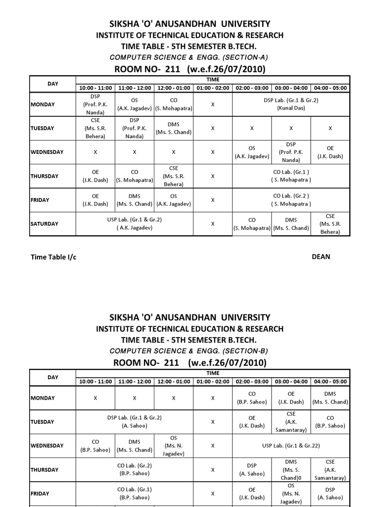 5th Semester B.Tech Timetable 2023 | PDF