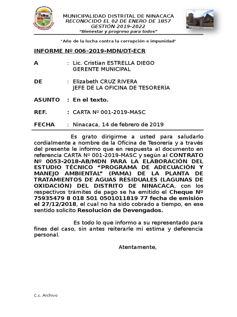 Informe #006-De Tesoreria | PDF