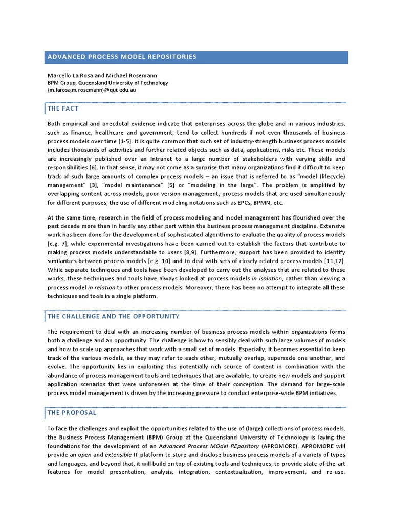 APROMORE - Advanced Process Model Repositories | PDF | Conceptual Model ...