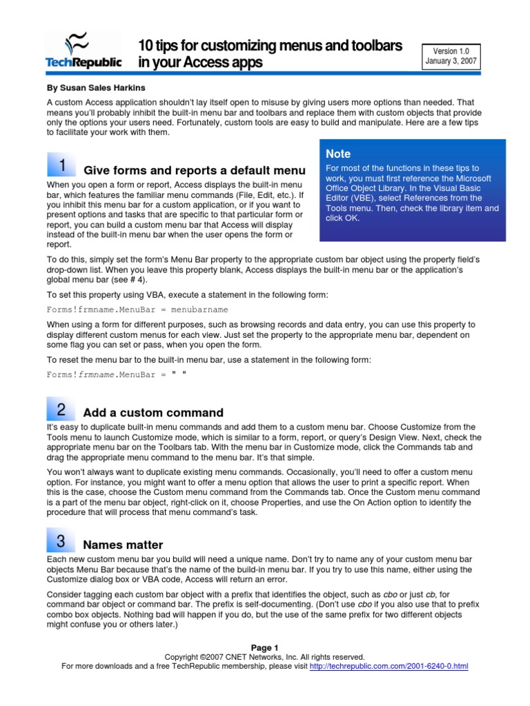 10 Tips Access Custom Menus | PDF | Menu (Computing) | Microsoft Access