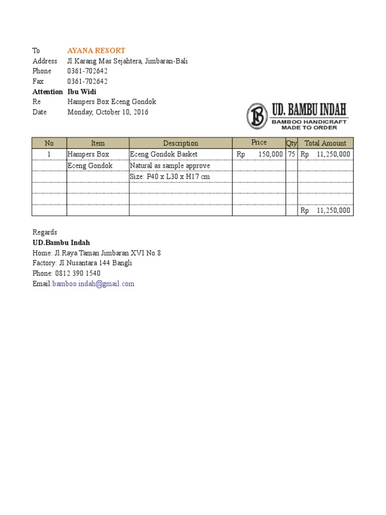 Eceng Gondok Hampers Box Invoice | PDF