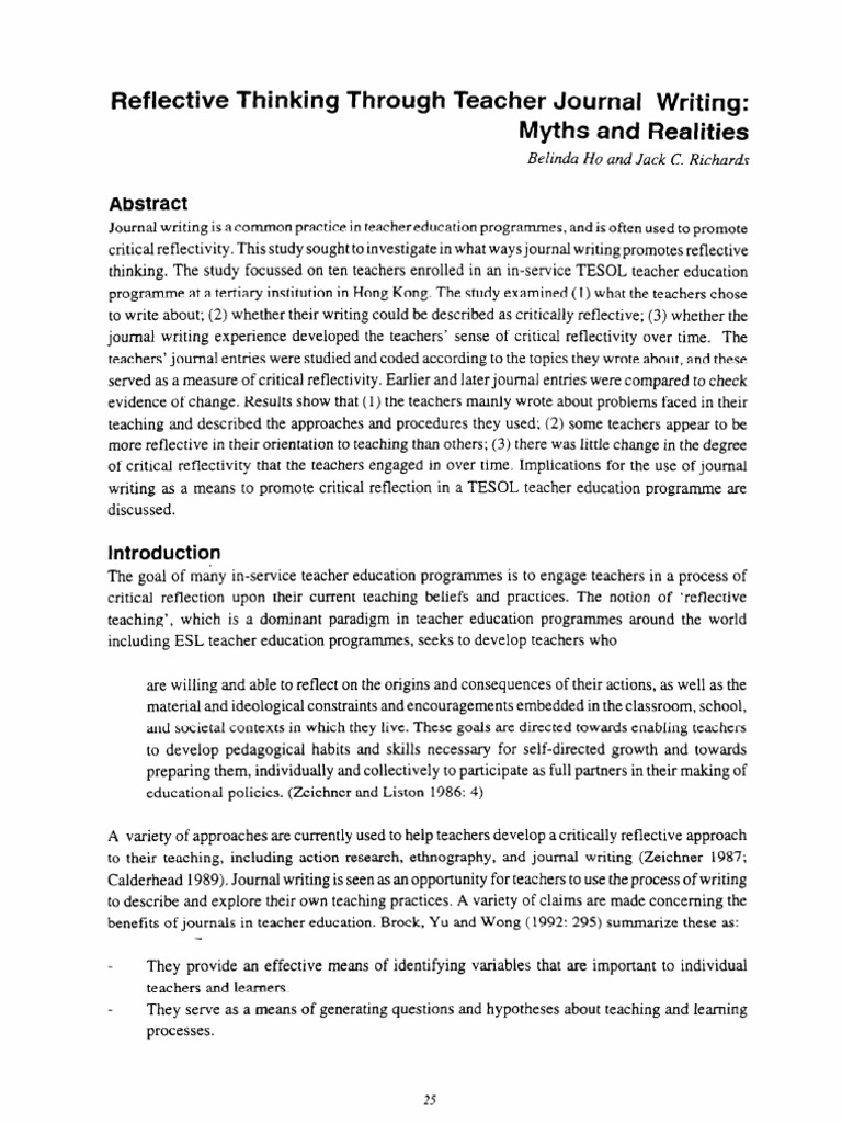 Reflective Thinking Through Teacher Journal Writing | PDF | Teacher ...