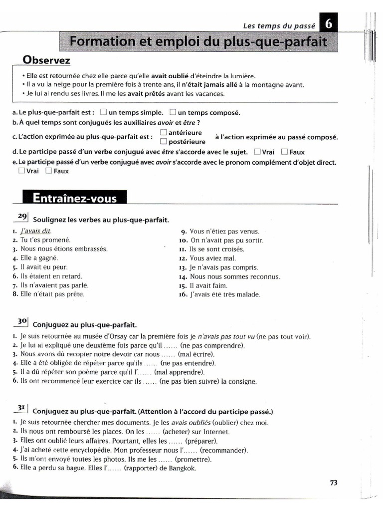 Exercices Plus Que Parfait | PDF