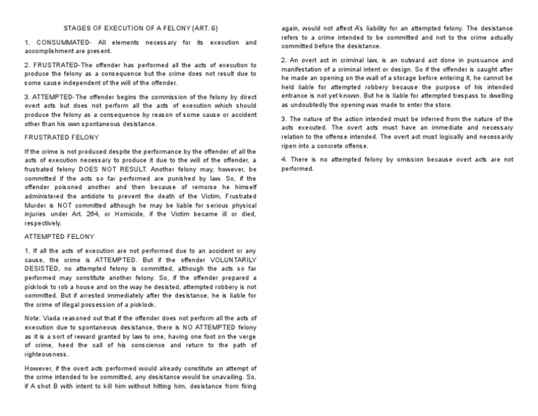 Stages of Execution of The Crime | PDF | Felony | Crime & Violence