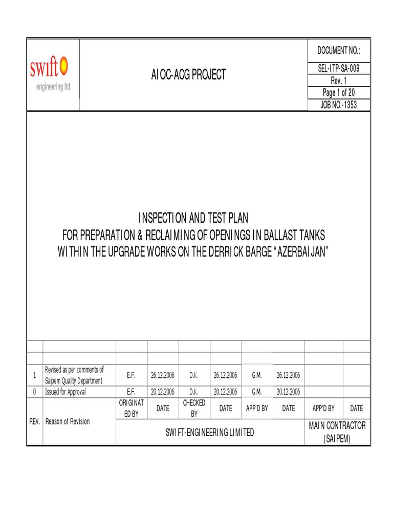 Inspection Test Plan Sample | PDF | Nondestructive Testing ...