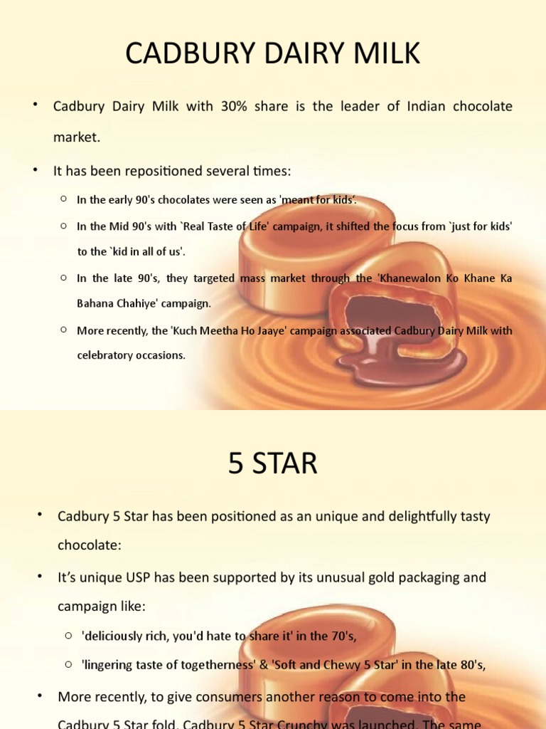 Cadbury's Taglines and Market Positioning | PDF | Foods | Confectionery