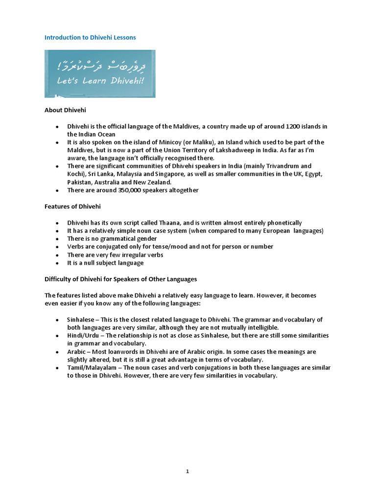 Learning Dhivehi: Script and Numbers | PDF | Noun | Plural