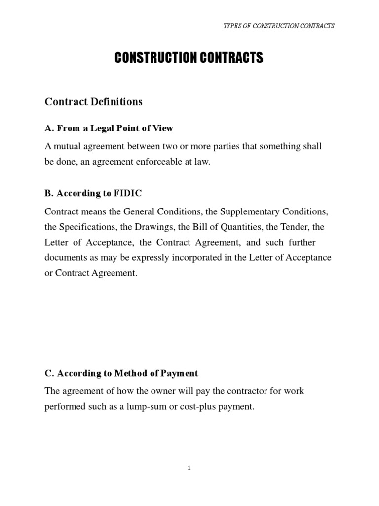 CONSTRUCTION CONTRACT TYPES | PDF | General Contractor | Employment