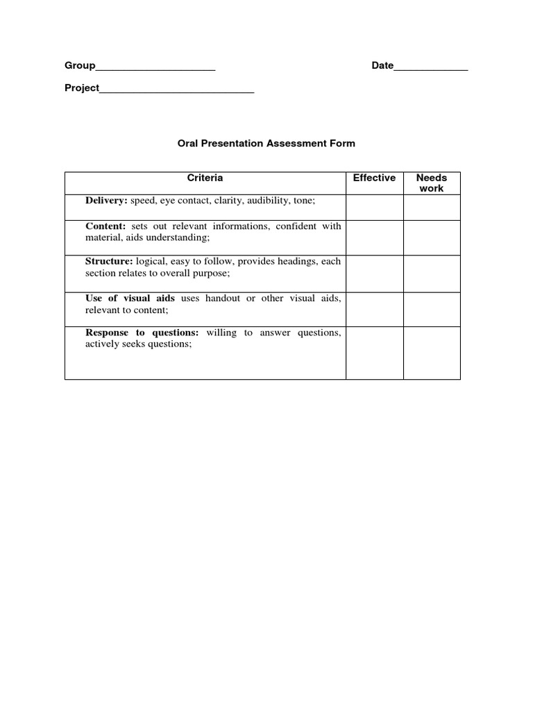 Oral Presentation Assessment Criteria | PDF | Art