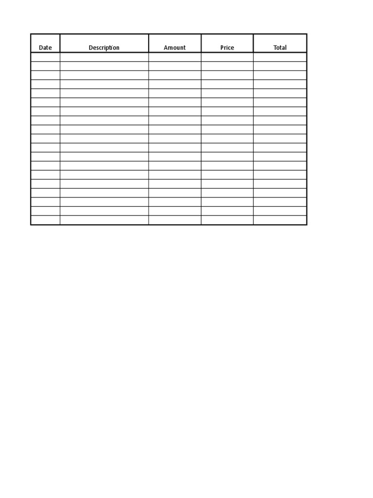 Date Description Amount Price Total | PDF