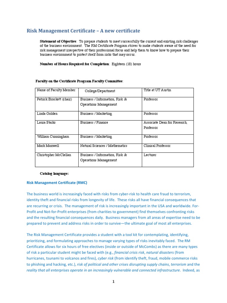 Preparing Students for Success: An Overview of the Risk Management ...