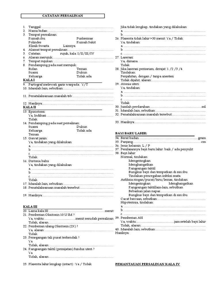 Lembar Partograf Belakang - 1 | PDF