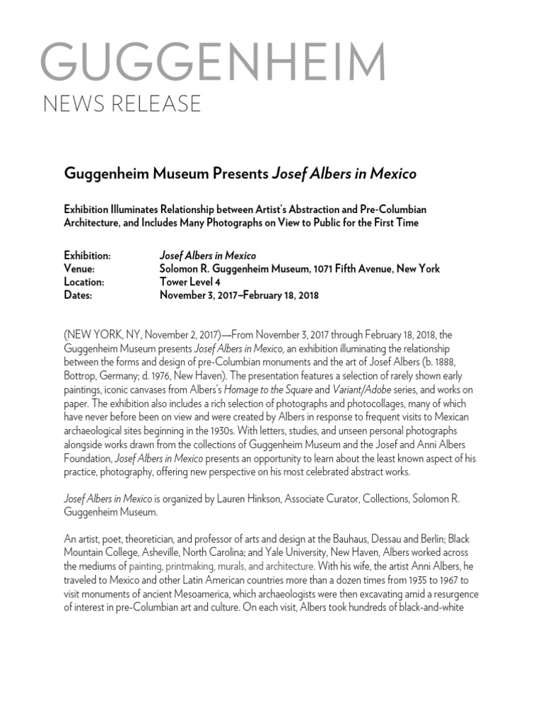 Gen Press JosefAlbersinMexico - Press Kit 110217 PDF | PDF | Art Media