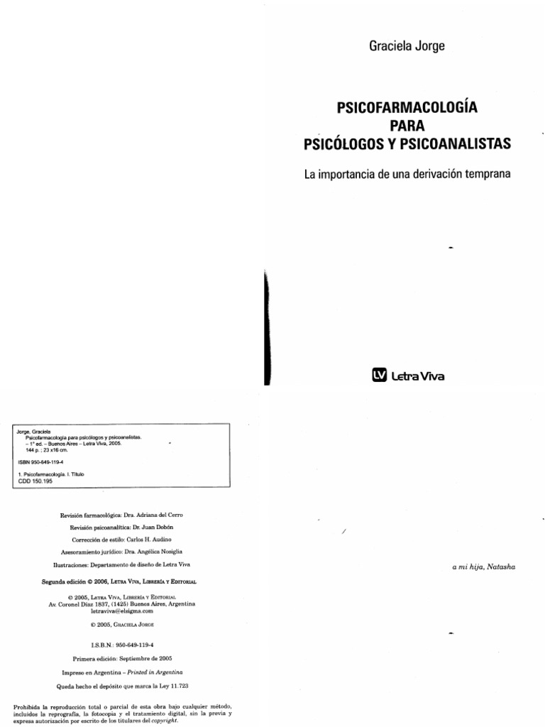 JORGE gracIELA Psicofarmacologia para Psicologos y Psicoanalistas PDF | PDF