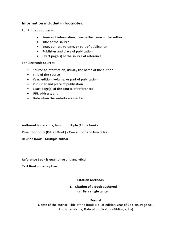 Information Included in Footnotes:: Citation Methods 1. Citation of A ...