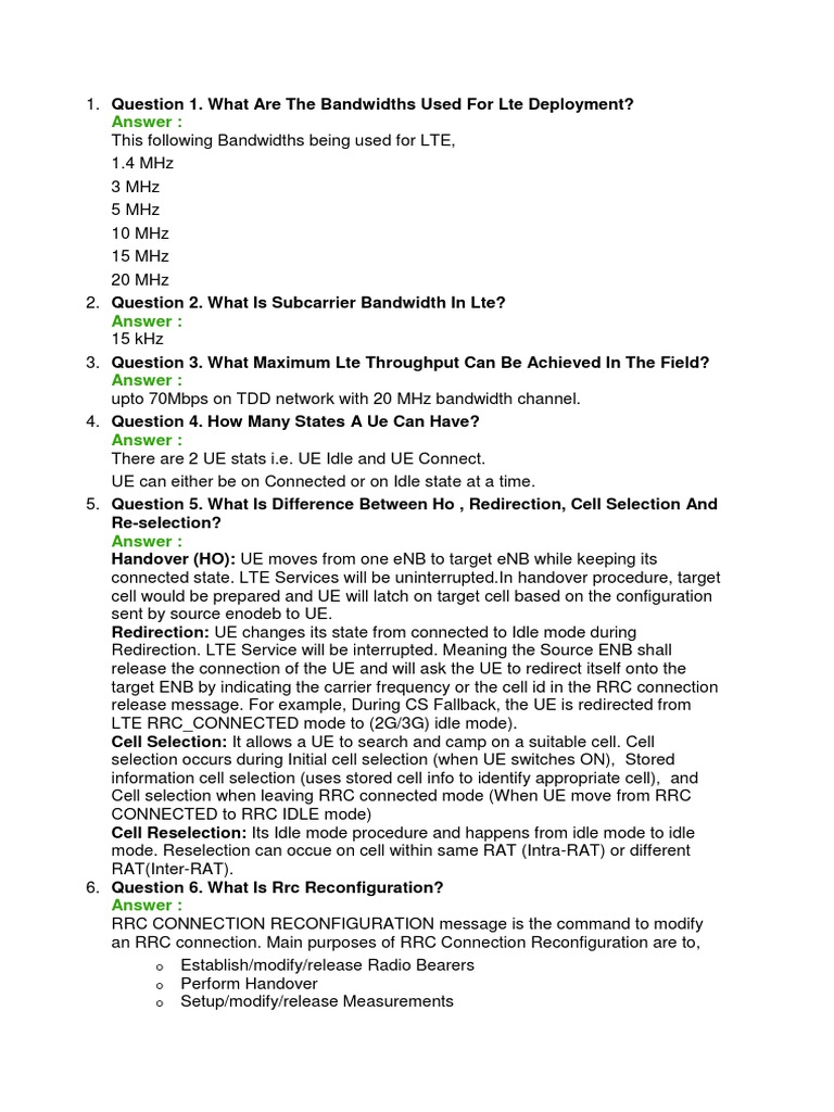 LTE Interview Questions | PDF | Lte (Telecommunication) | Duplex ...