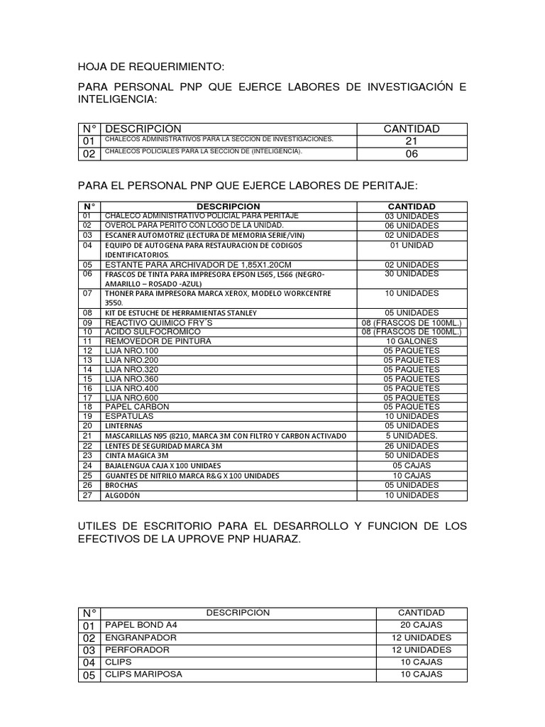 Hoja de Requerimiento | PDF