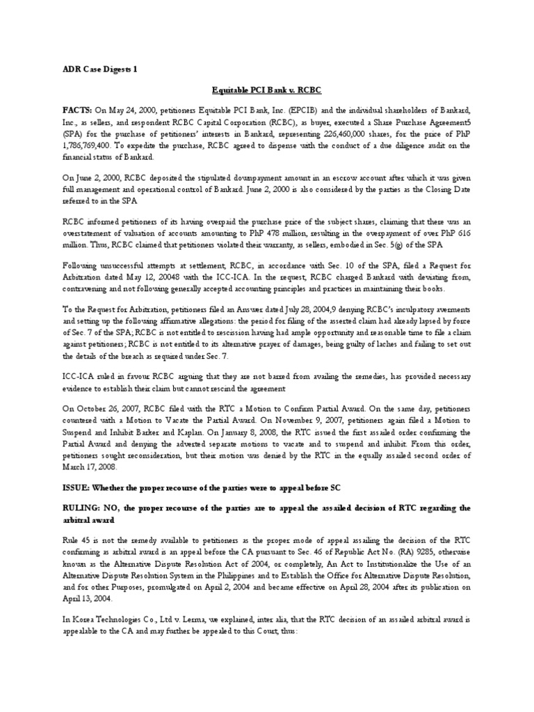 Equitable PCI Bank V RCBC | PDF | Judgment (Law) | Arbitration