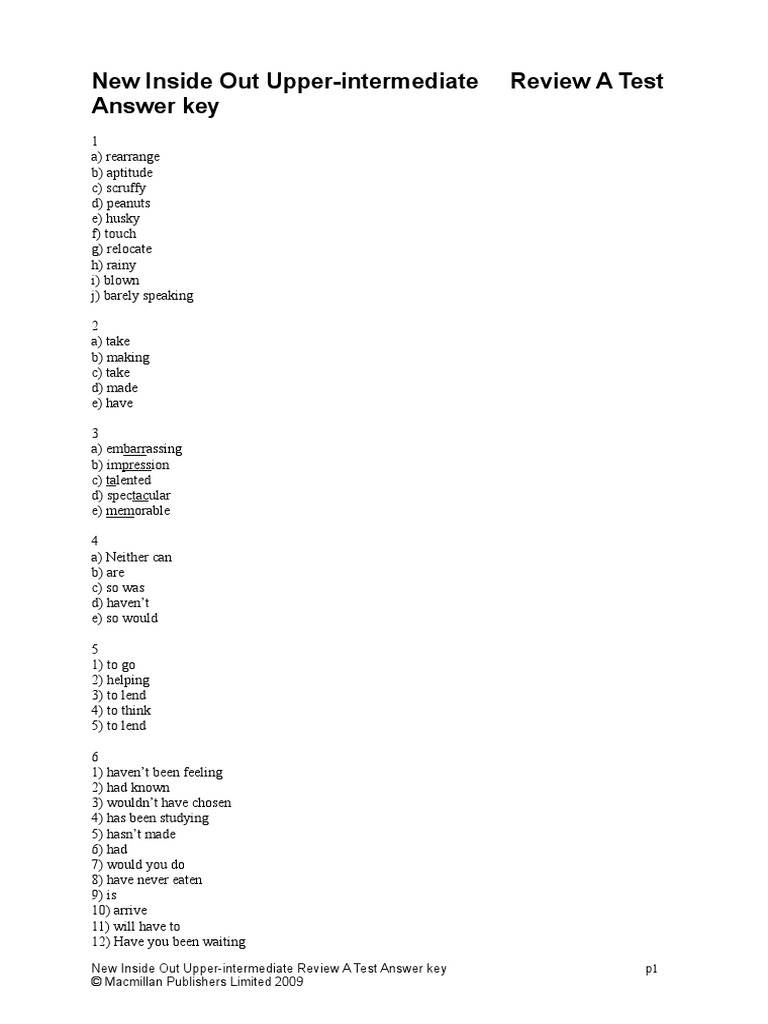 Review A Test Answer Key | PDF